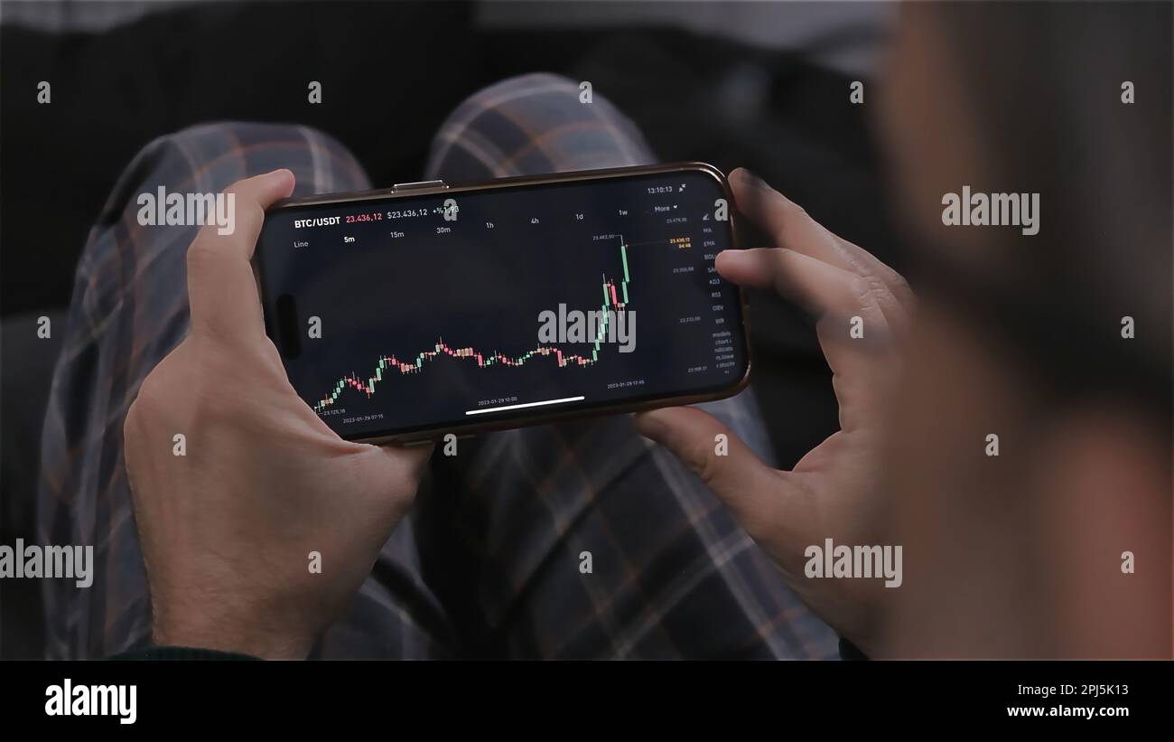 trader using technical analysis at stock market candlestick patterns ...
