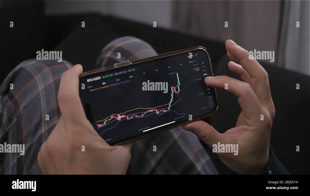 trader using technical analysis at stock market candlestick patterns ...