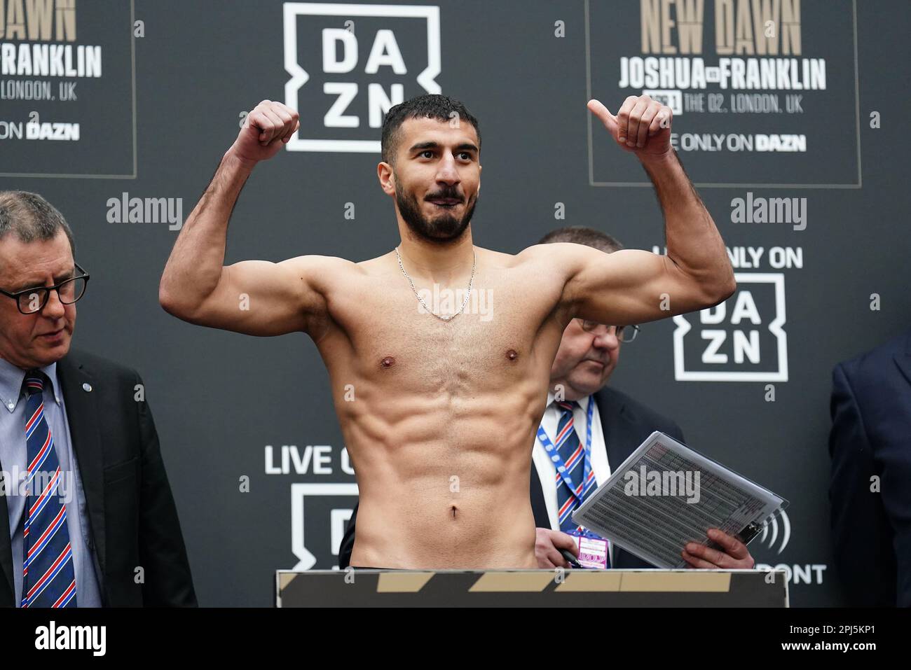 Ziyad Almaayouf during the weigh-in at Westfield London. Picture date ...