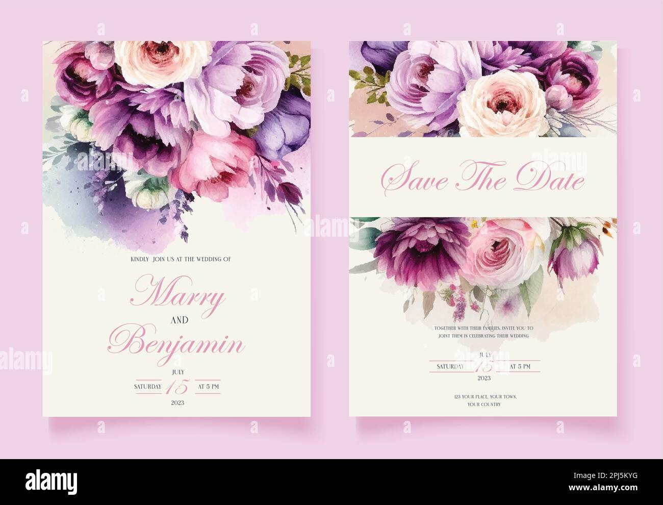 Wedding vector floral invite invitation thank you, rsvp card watercolor design set: garden ...
