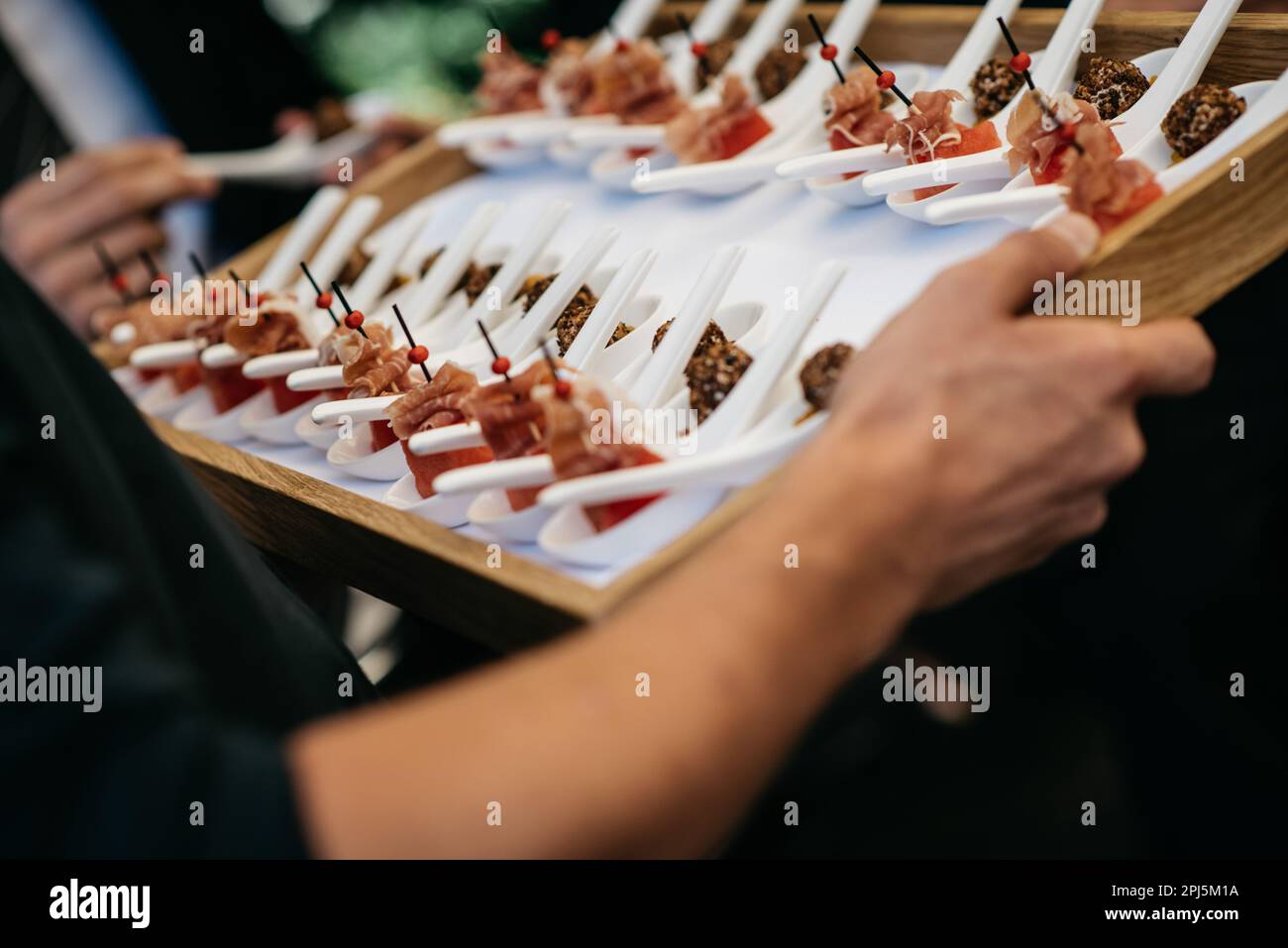 A waiter serving delicious meals at a wedding reception Stock Photo - Alamy
