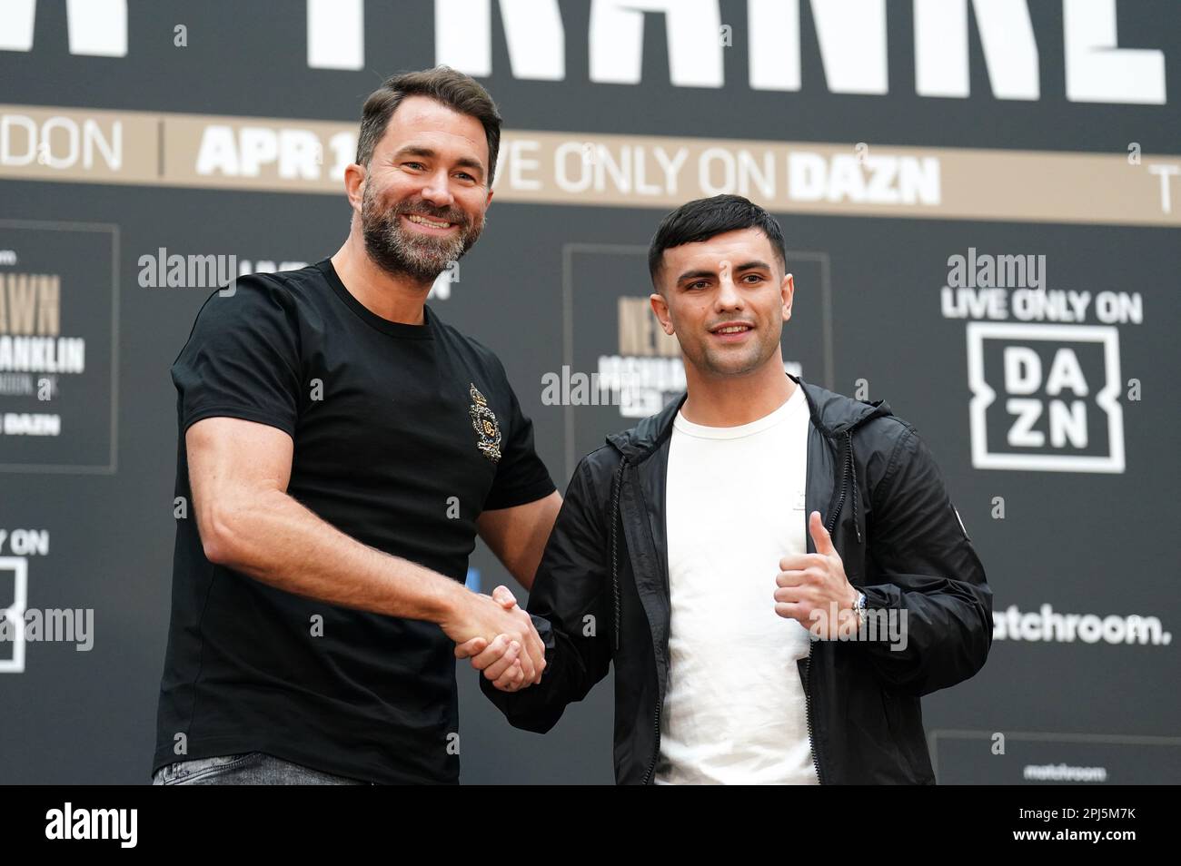 Jack Catterall poses for photographers with promoter Eddie Hearn during ...