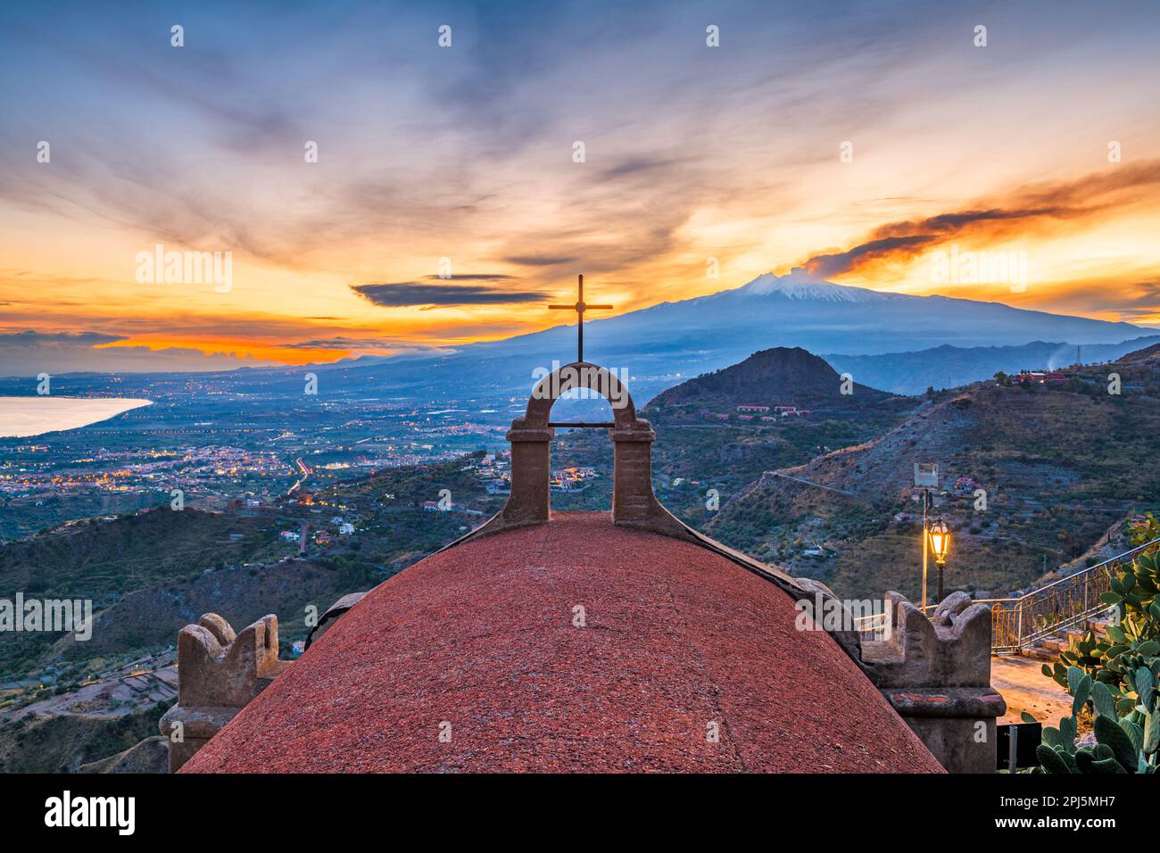 Taormina, Sicily, Italy with the ancient Church of San Biagio and Mt ...