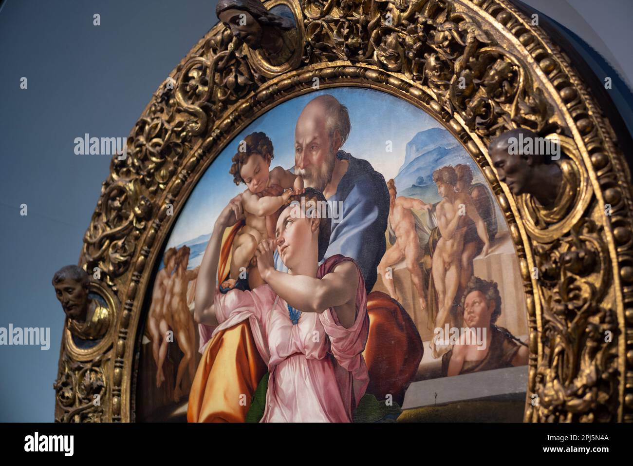 Michelangelo's 'Doni Tondo' on display in the Uffizi, Florence, Italy ...