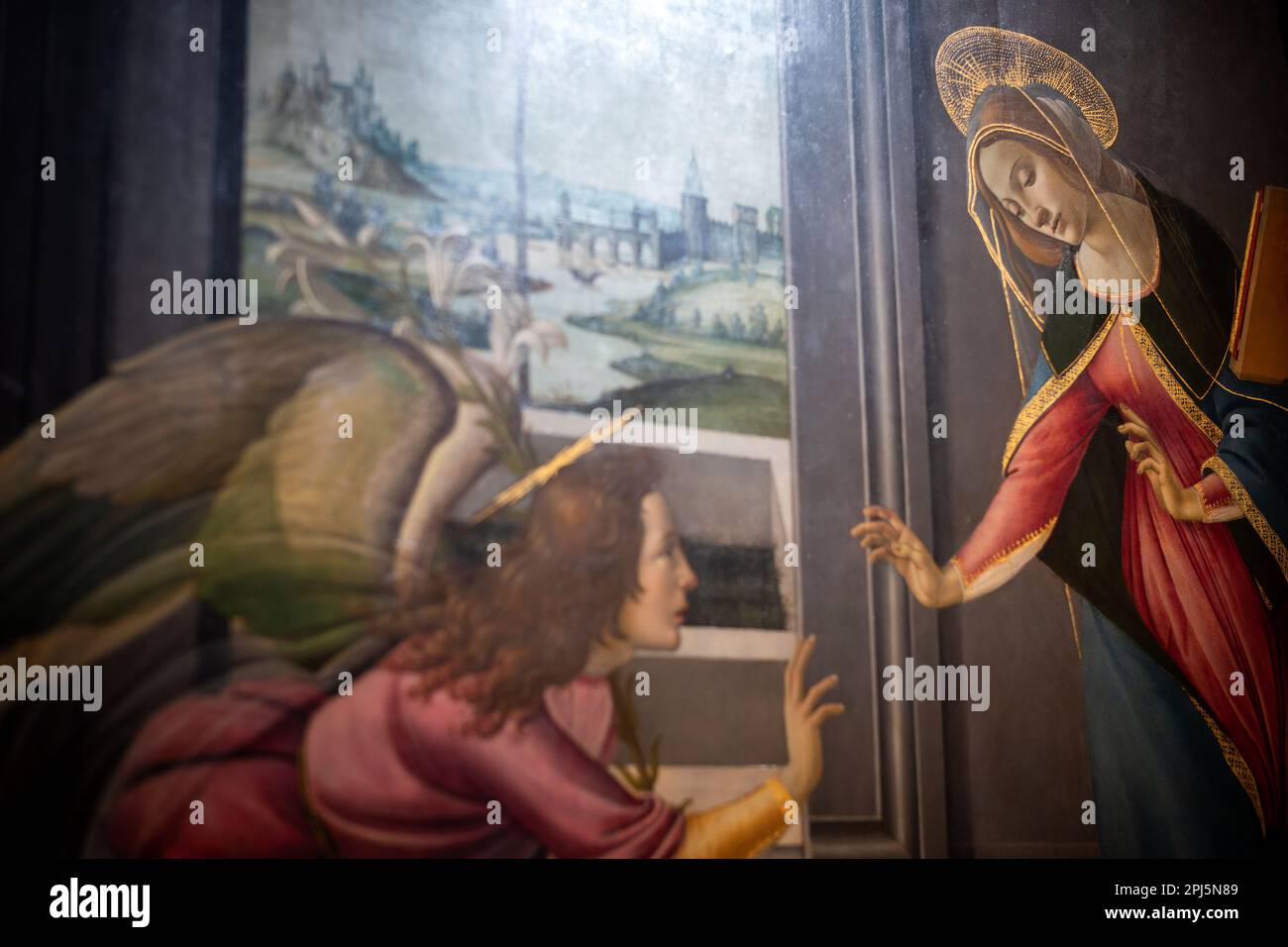 Detail of The Cestello Annunciation (1489) by Sandro Botticelli in the Uffizi, Florence Stock ...