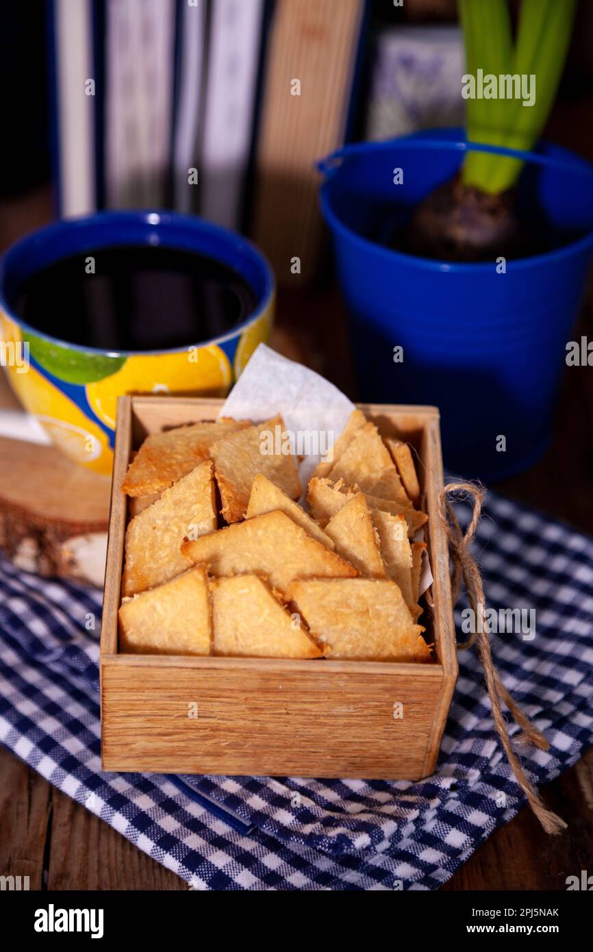 Homemade cookies with coconut. Rhombus shaped cookie. Sweet food ...