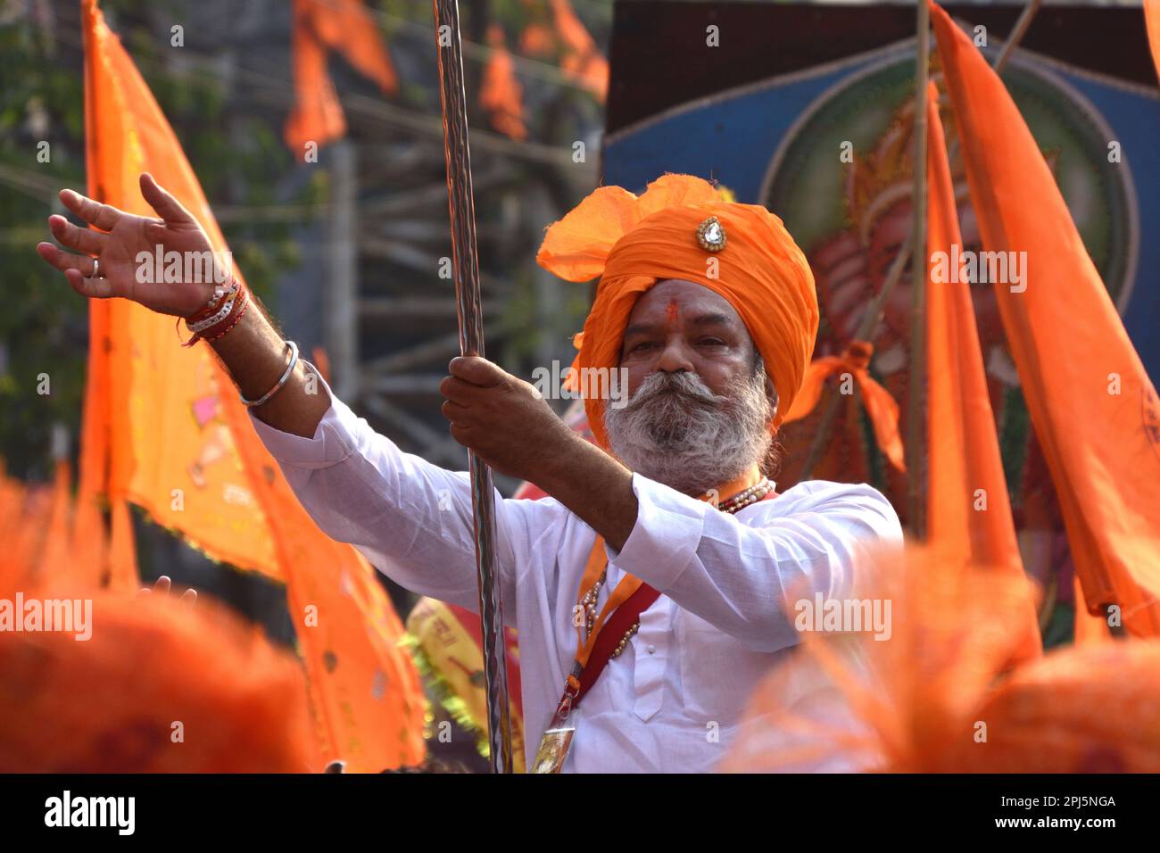 Hindu devotees hold the idol of Lord Ram while take part during Ram ...