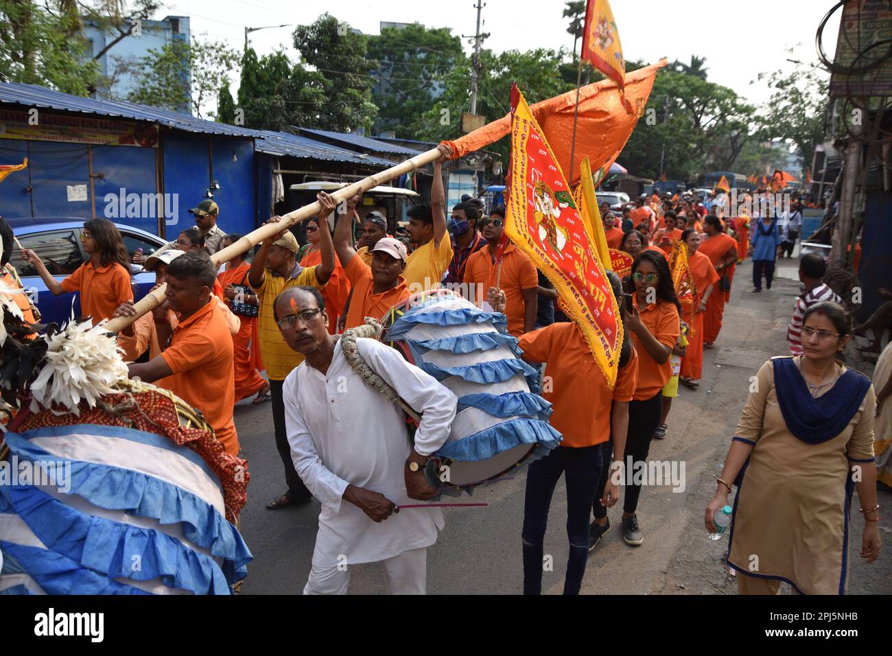 Hindu devotees hold the idol of Lord Ram while take part during Ram ...