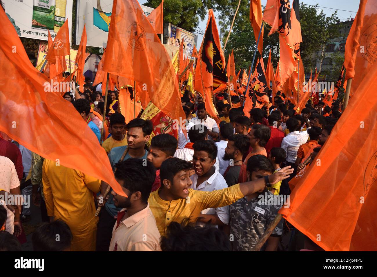 Hindu devotees hold the idol of Lord Ram while take part during Ram ...