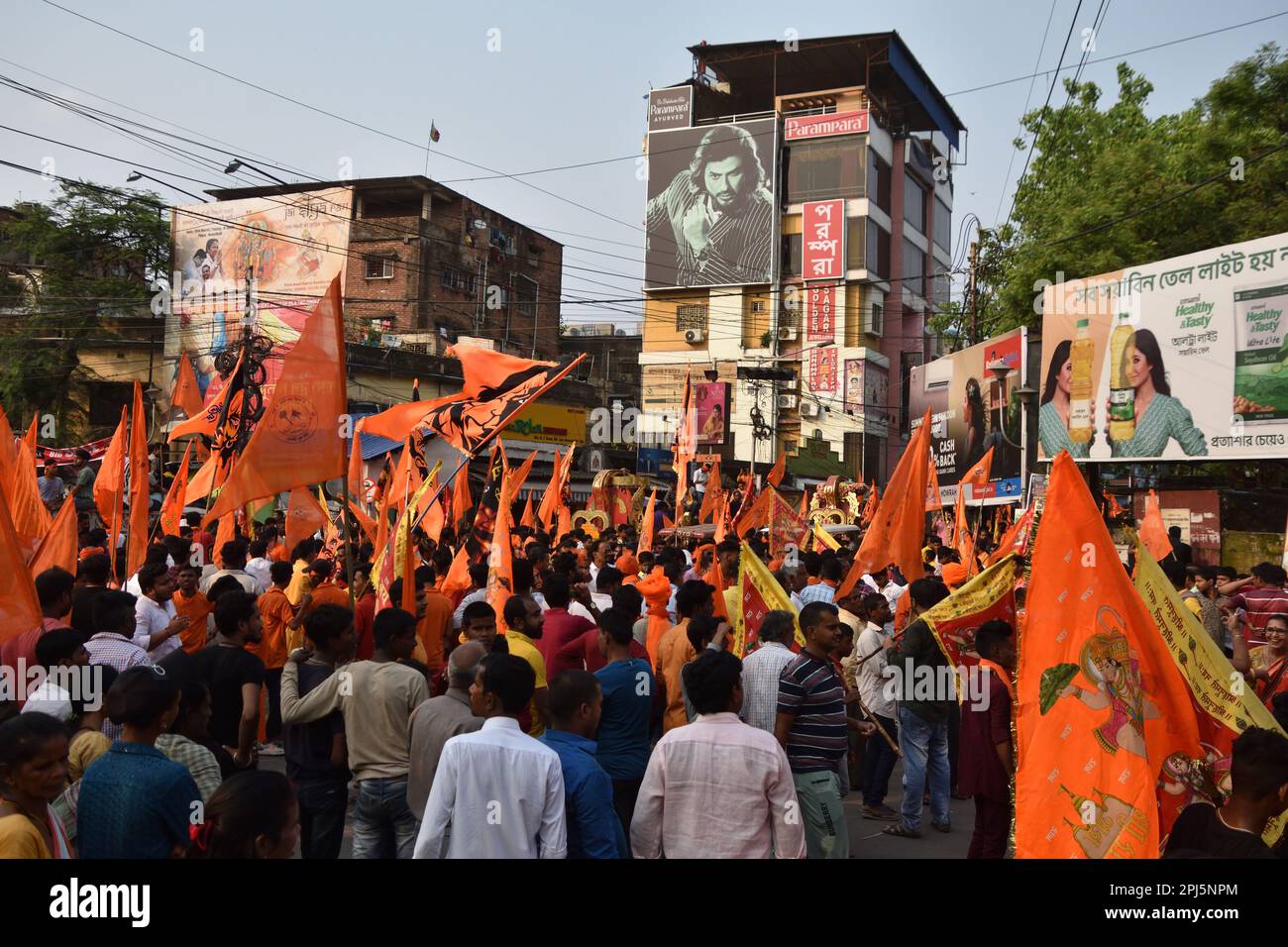 Hindu devotees hold the idol of Lord Ram while take part during Ram Navami rally. This festival ...