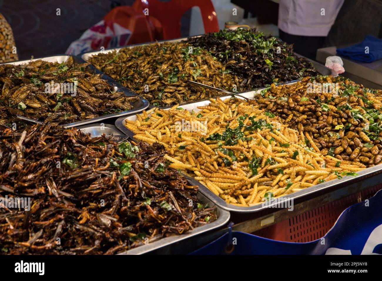 A street food stall in Chinatown in Bangkok in Thailand with an ...