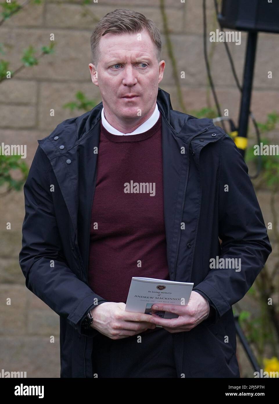Former Hearts player Gary Mackay at the funeral of Andrew MacKinnon at St David's Church ...