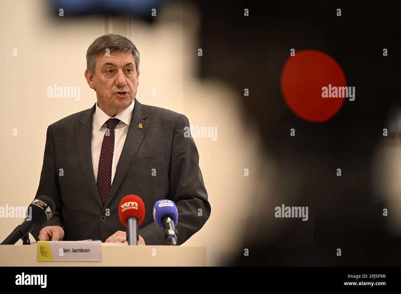 Flemish Minister President Jan Jambon pictured during a press ...