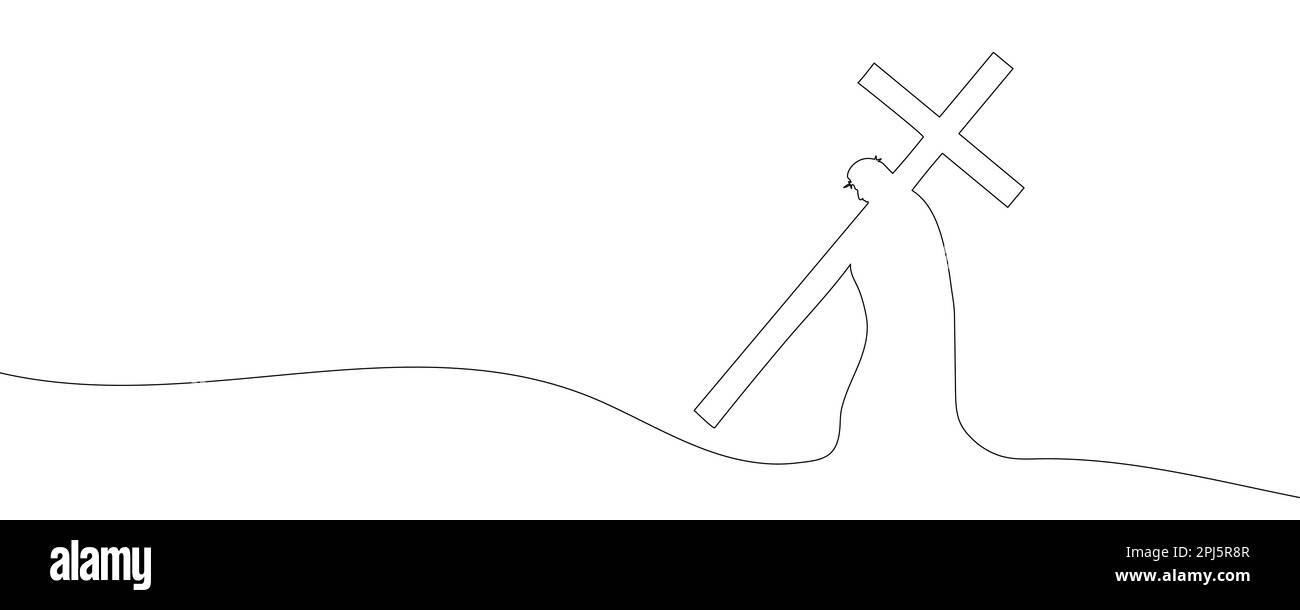 drawing of jesus christ carrying the cross drawn continuous line ...
