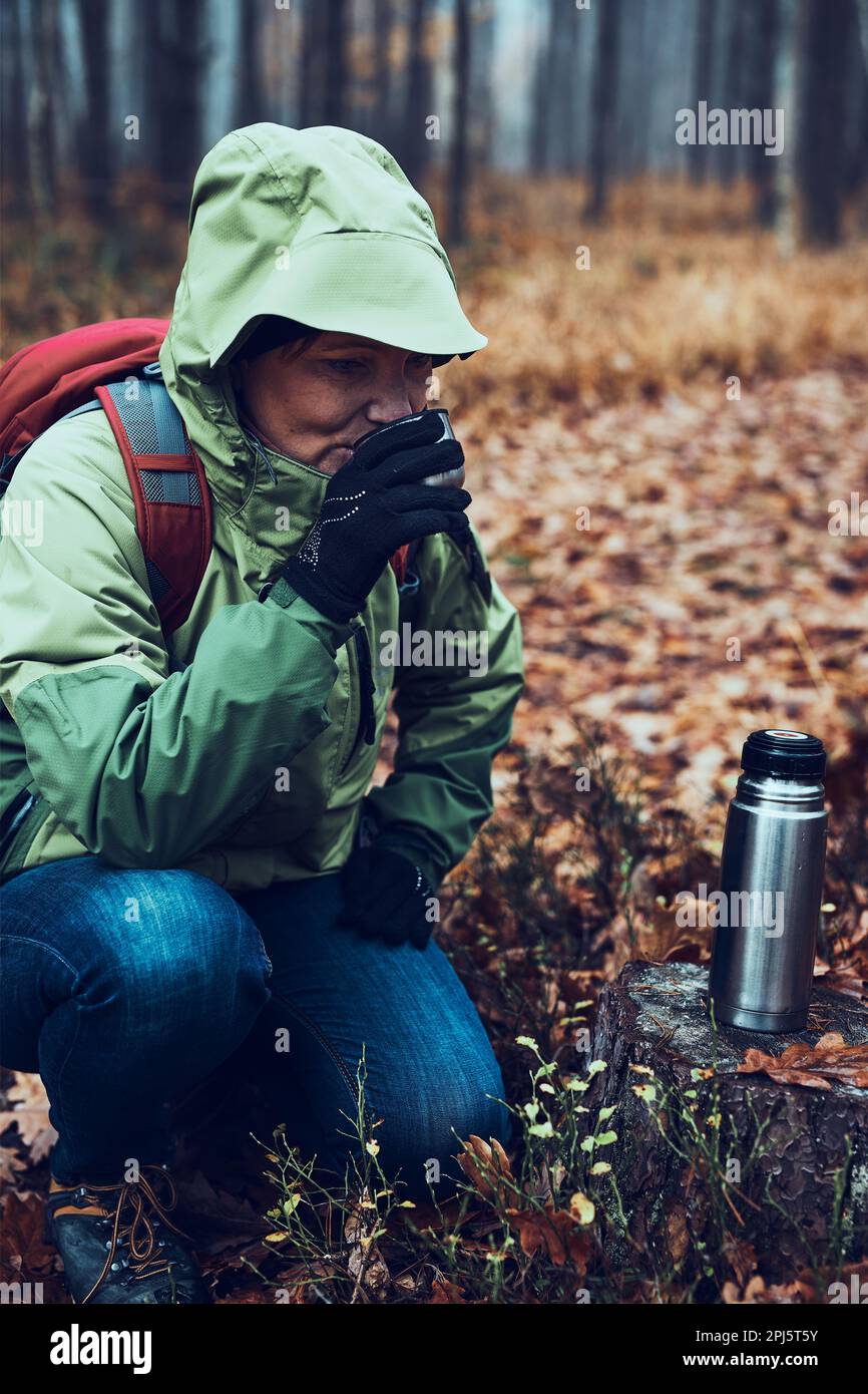 Fall backpacker woman hiking having hi-res stock photography and images ...