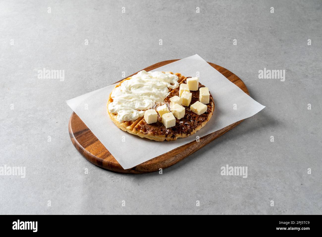 korean style food cafe Nutella Cheese Cube Waffles Stock Photo - Alamy