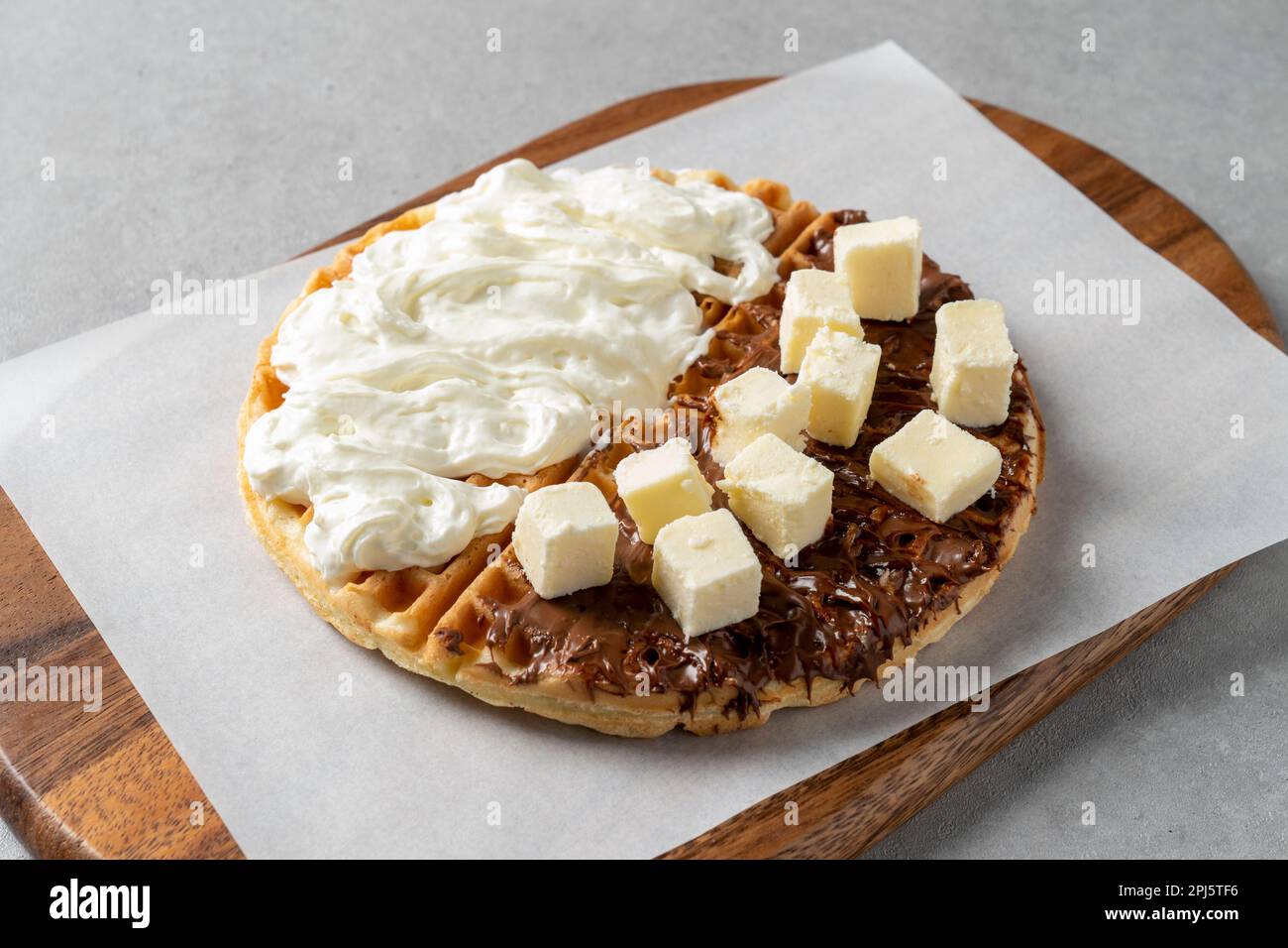 korean style food cafe Nutella Cheese Cube Waffles Stock Photo - Alamy