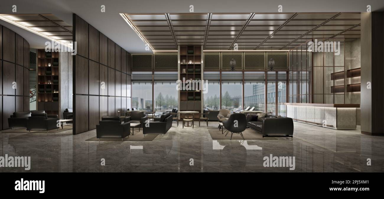 3d render of luxury hotel lobby Stock Photo - Alamy