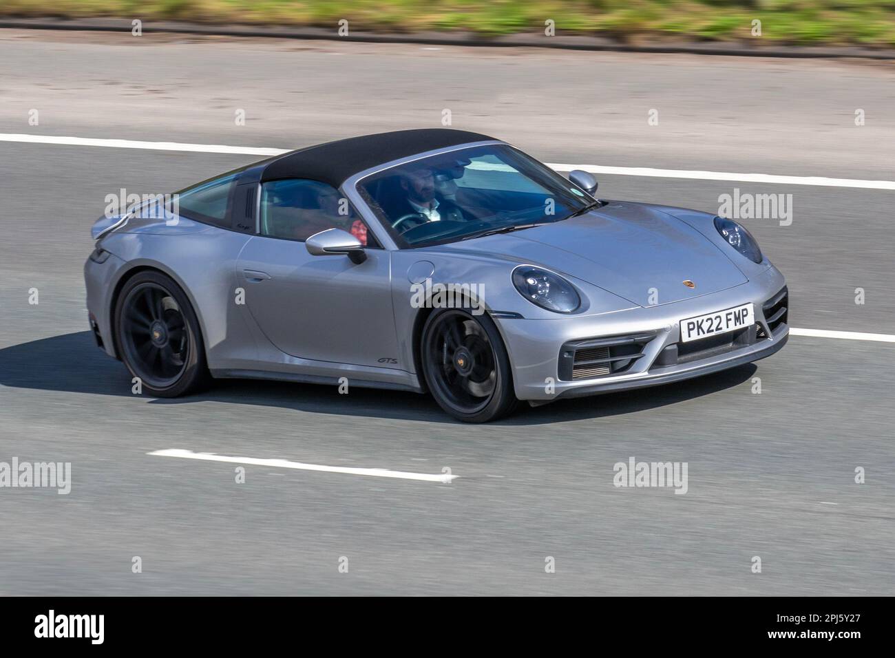 2022 (22) plate Silver Porsche 911 Targa 4 GTS; travelling on the M61 ...