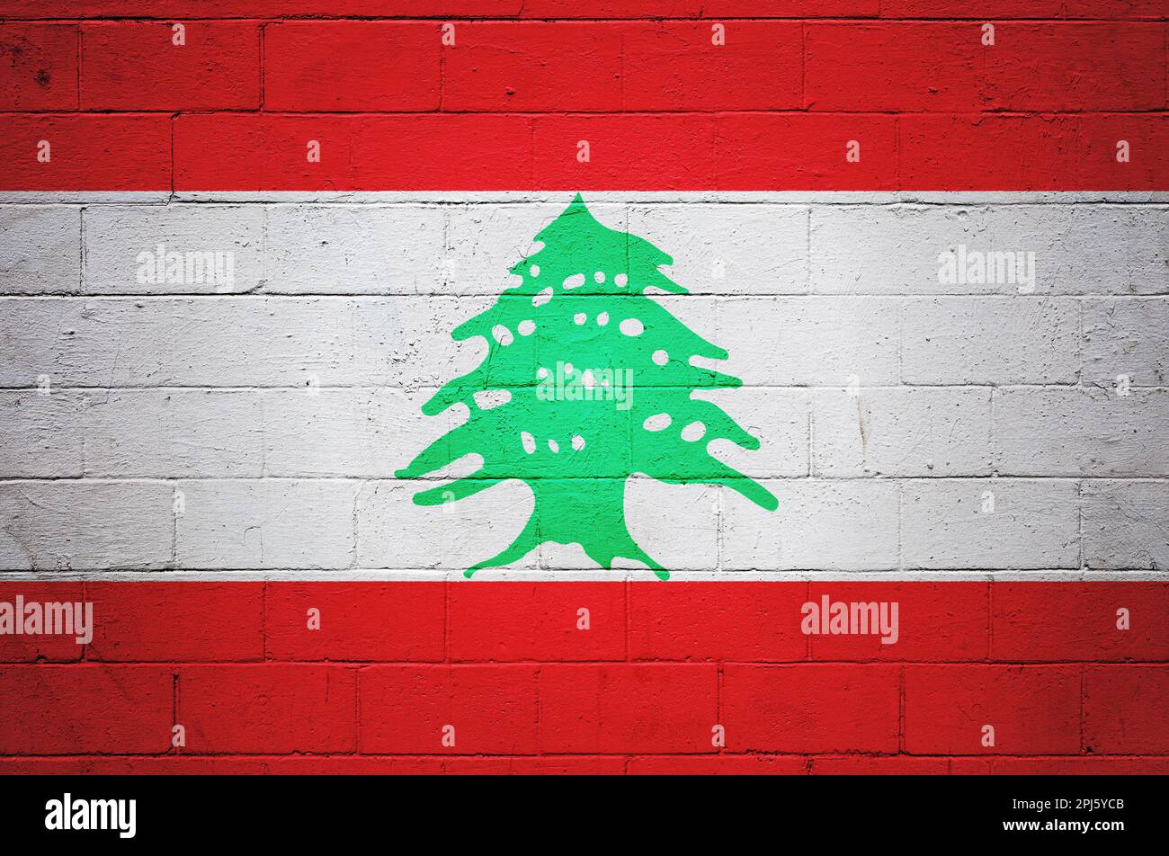 Flag of Lebanon painted on a cinder block wall Stock Photo - Alamy