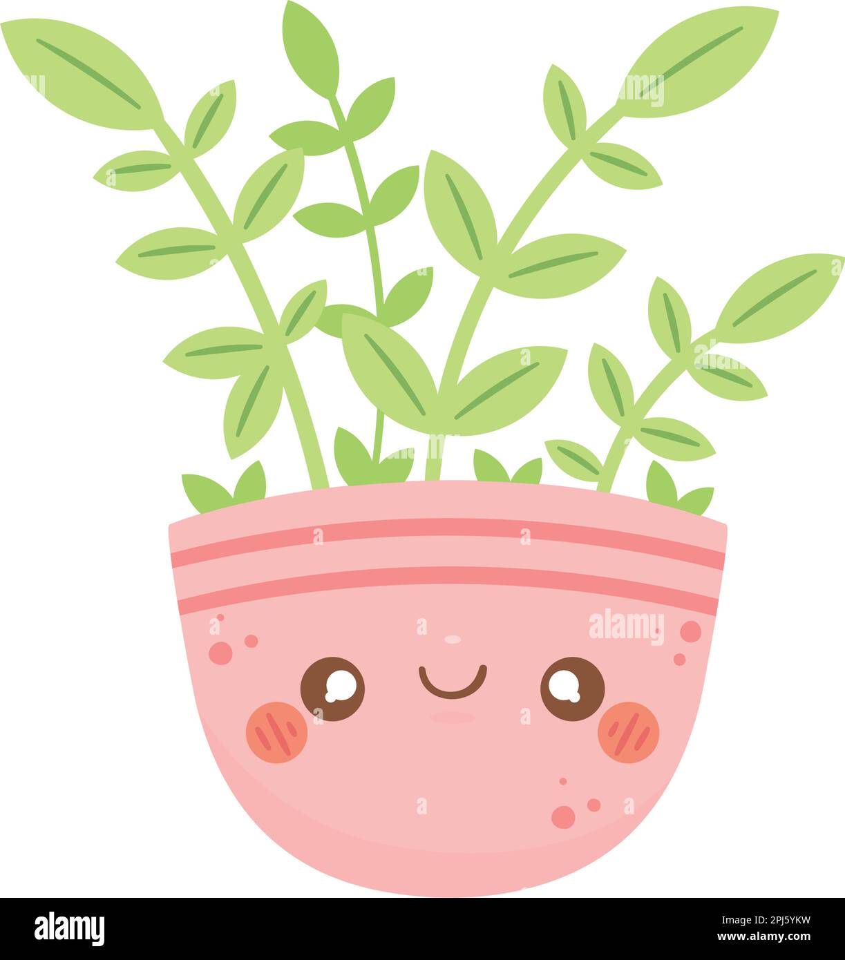 Happy pink kawaii plant pot over white Stock Vector Image & Art - Alamy