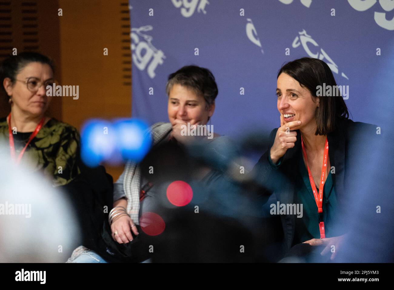 Clermont Ferrand, France. 31st Mar, 2023. Sophie Binet is seen during ...