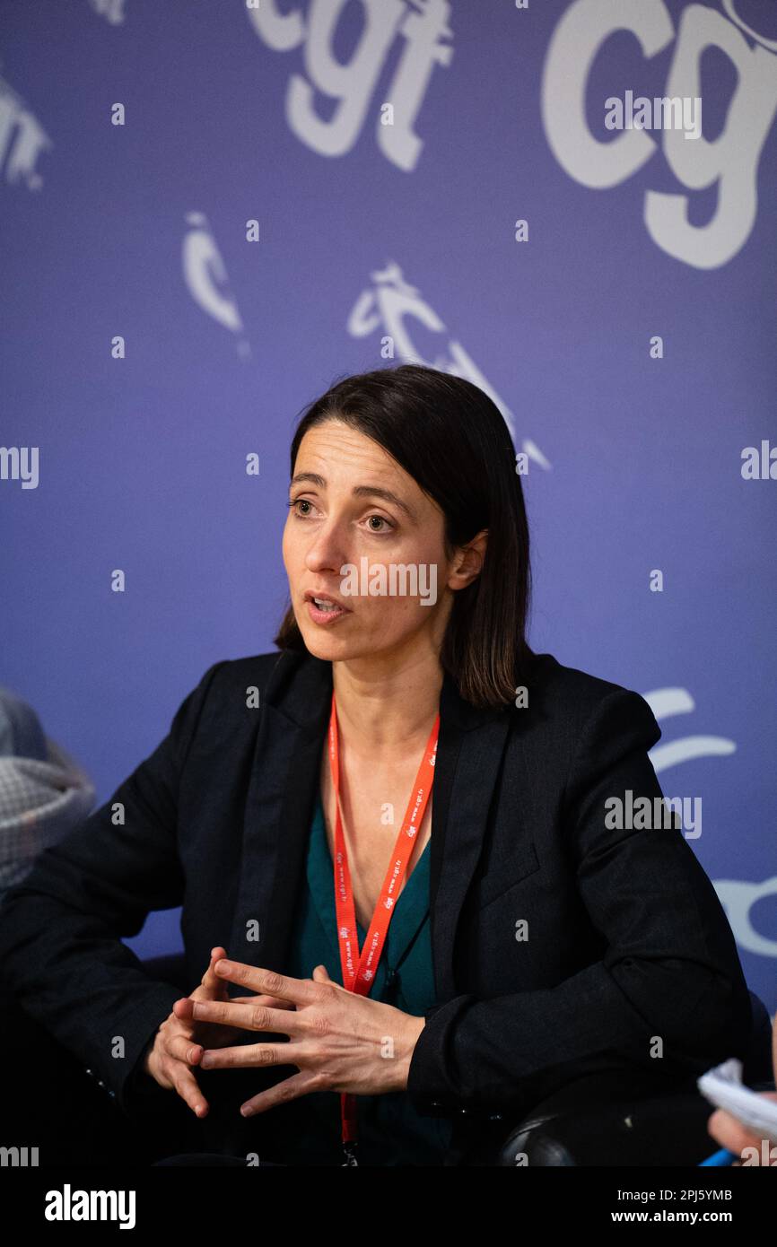 Clermont Ferrand, France. 31st Mar, 2023. Sophie Binet is seen during ...