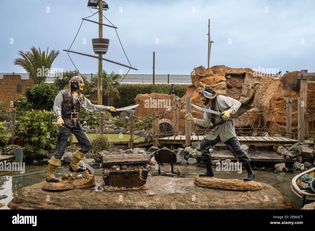 Fibre glass full size pirates in pirates cove adventure golf area in ...