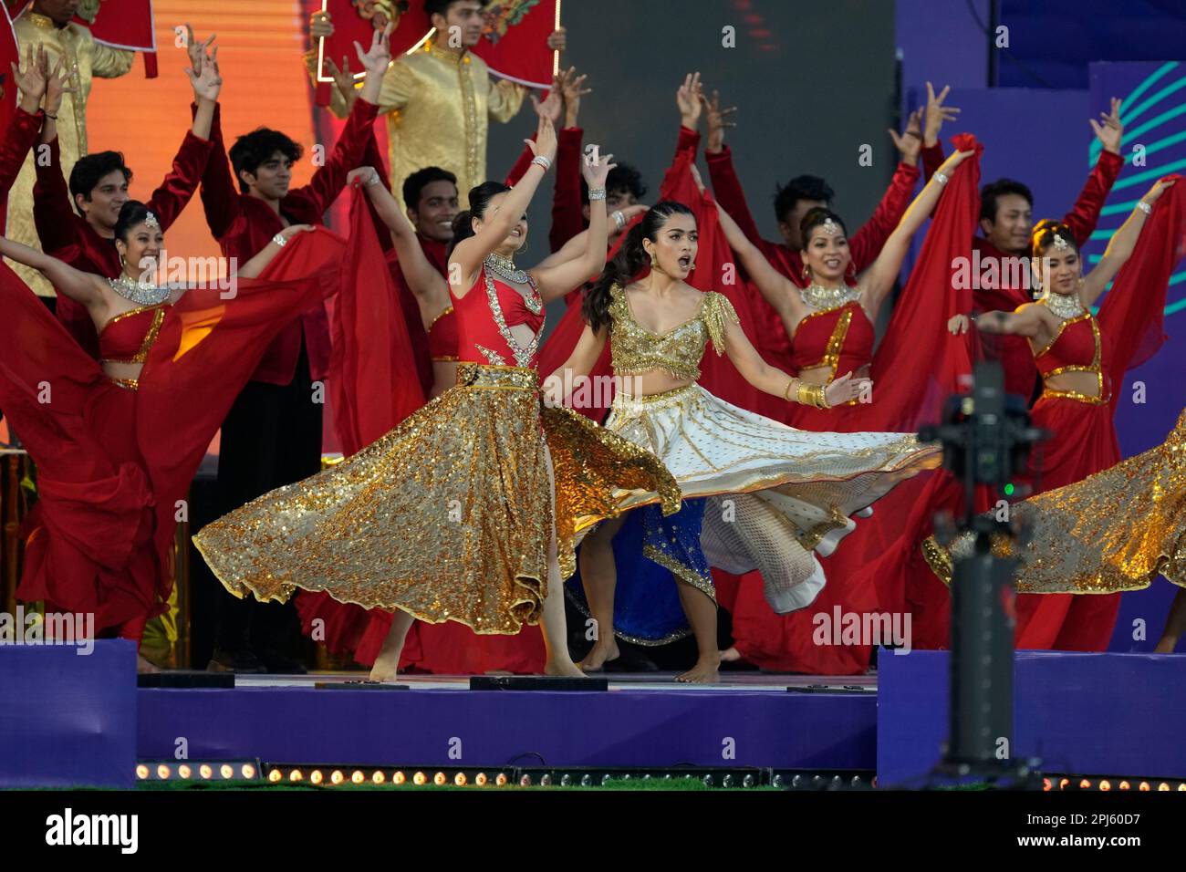 Bollywood actor Rashmika Mandhana performs during the inauguration of ...