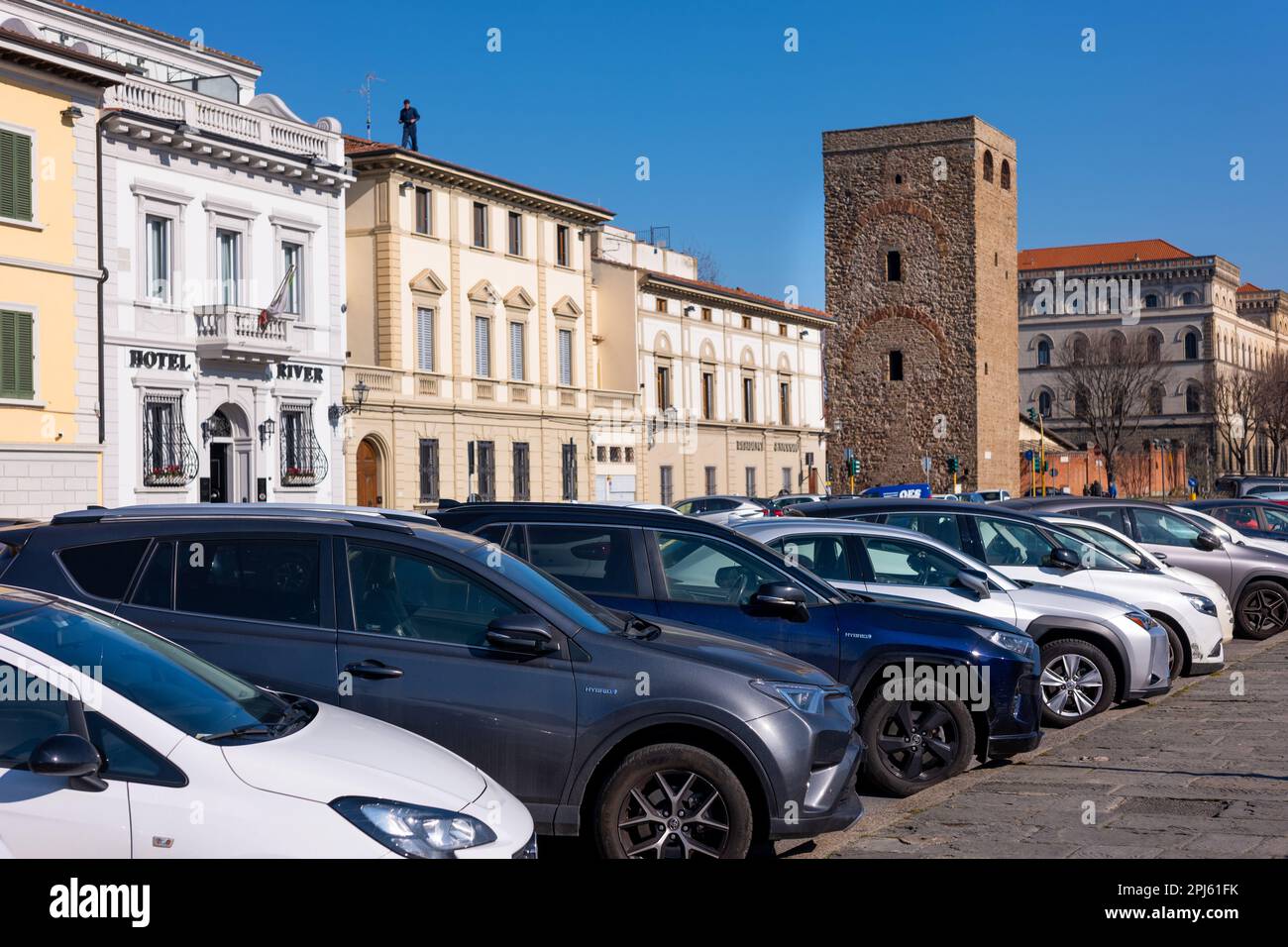 Torre della Zecca, on the north bank of the Arno. Ancient city walls of ...