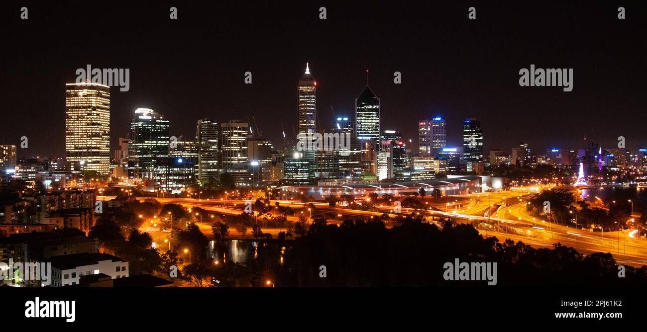 A panoramic night view of Perth in Australia 2004 Stock Photo - Alamy