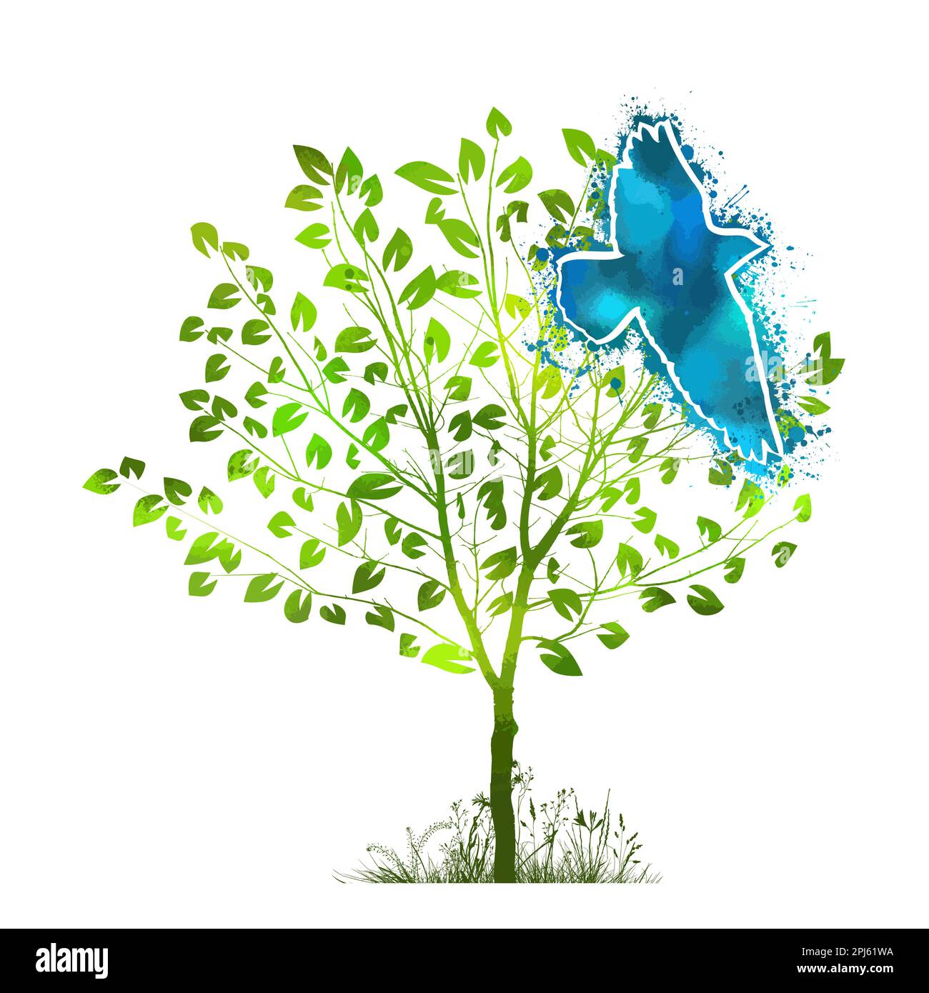 A green tree with birds. Enviroment protection. Vector illustration ...