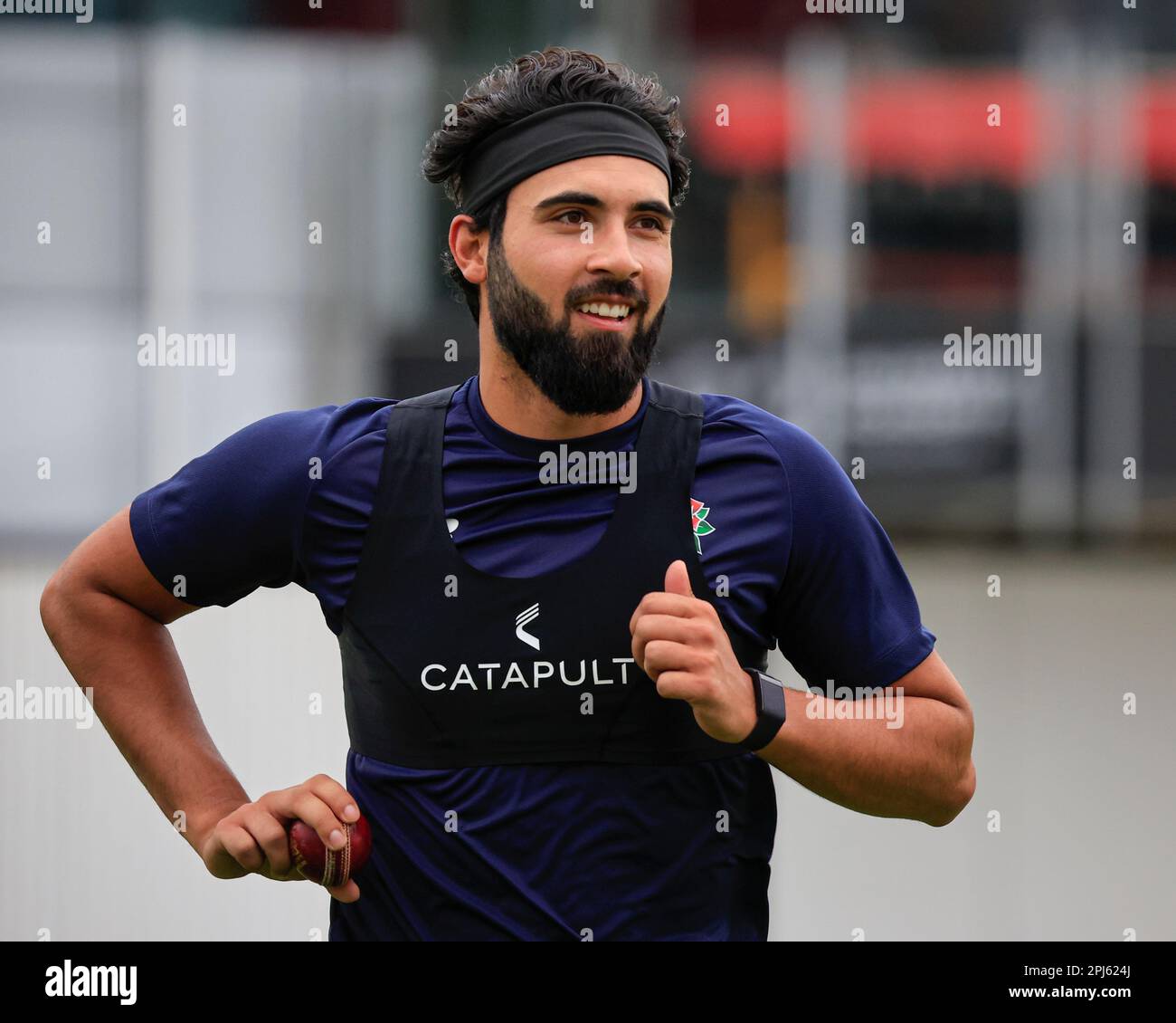 Saqib Mahmood of Lancashire Cricket Club during practice at Lancashire ...