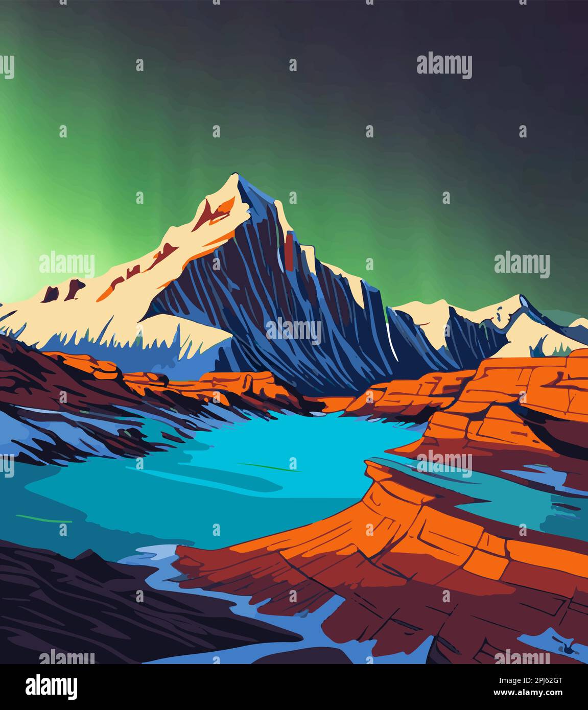 Vector illustration of a beautiful mountain landscape with northern ...