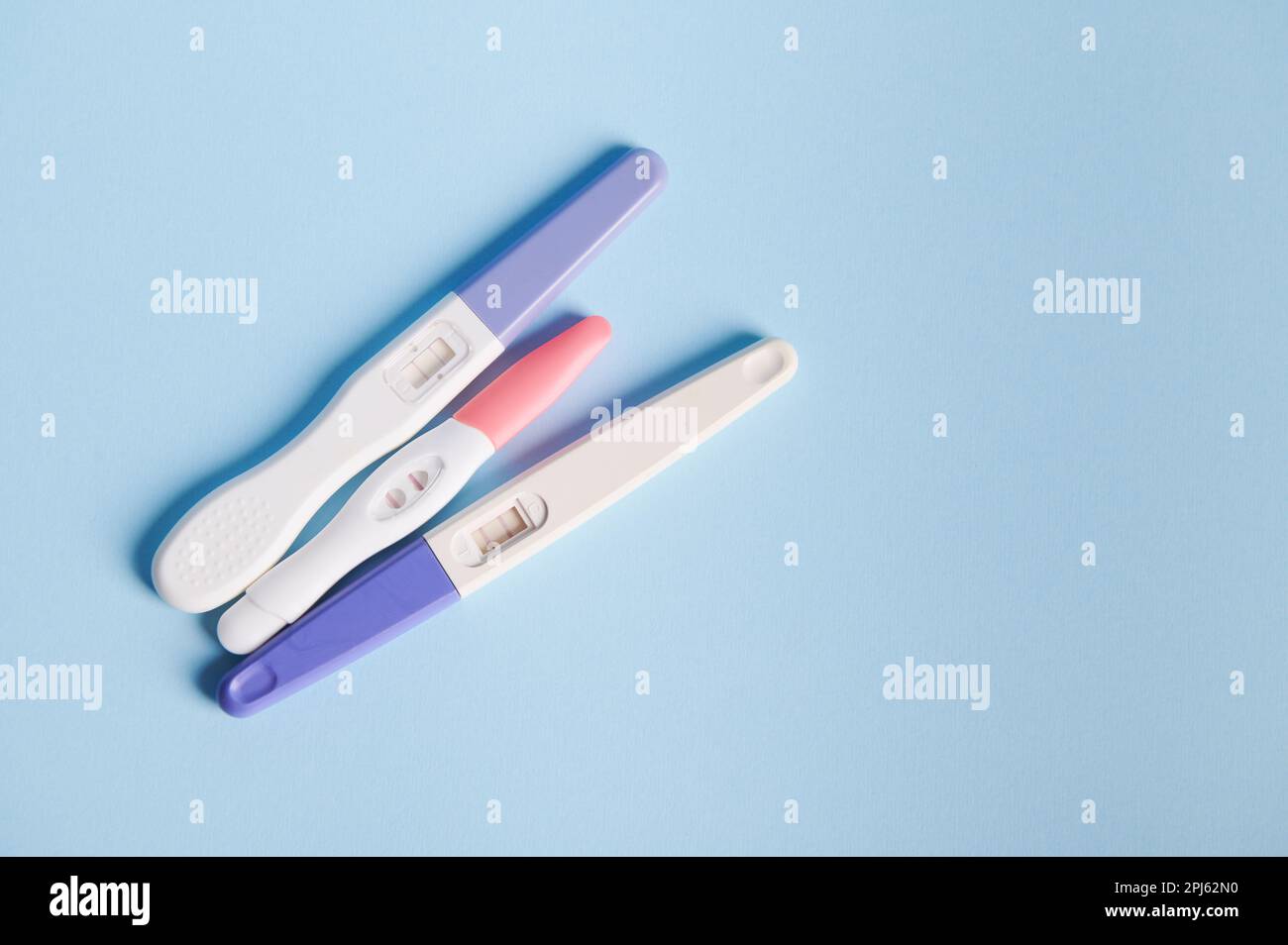 Rapid diagnosis of pregnancy at home. Pregnancy test kits with two bars ...