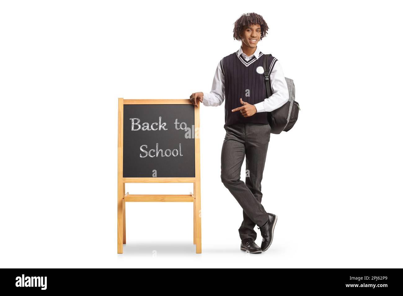 Full length portrait of a male african american student in a uniform ...