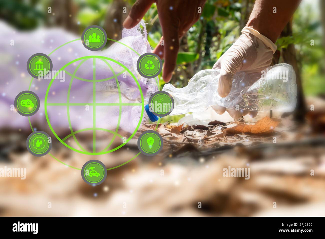 People put plastic bottles in garbage bags. agriculture and climate ...