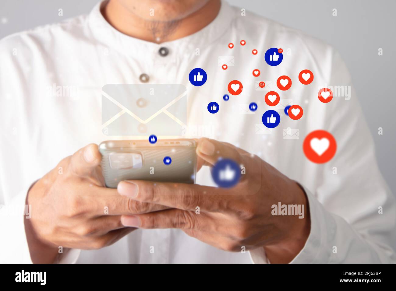 Businessmen interact with friends on social media with social media ...