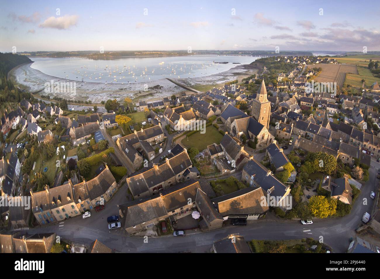France. Brittany. Ille et Vilaine (35) Aerial view of the village of ...