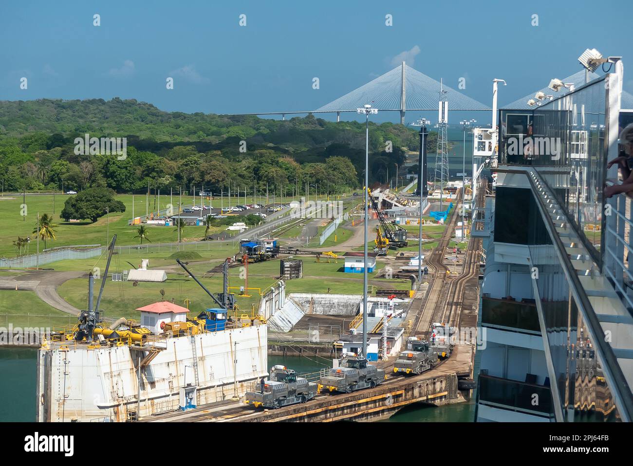 Transiting the Panama Canal: negotiating the Gatun Locks Stock Photo ...