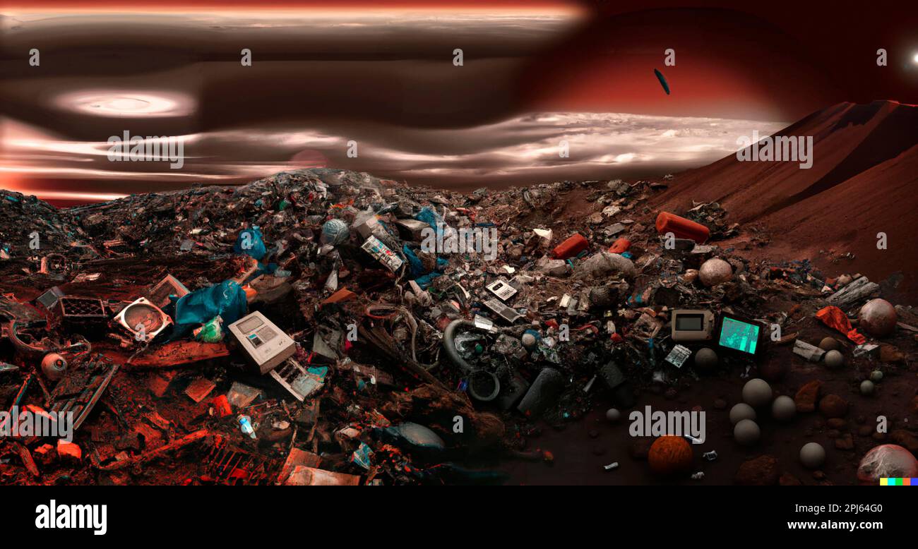 Dump of electrical and electronic waste on Mars. Image generated with ...