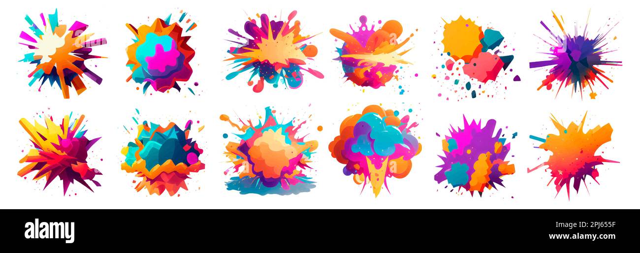 set vector ui illustration of explosion elements isolated on white ...