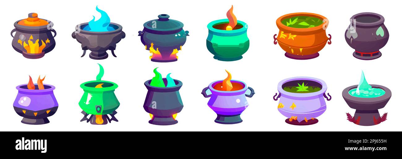 set vector illustration of potion or poison magic vessel with magic ...