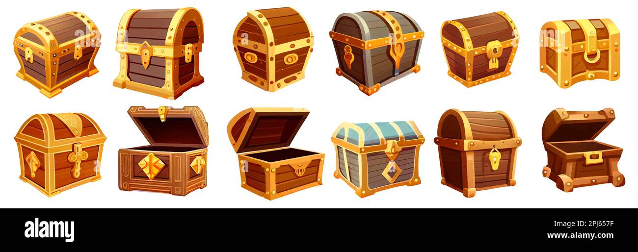 set vector illustration of ui treasure chest with gold precious stone ...