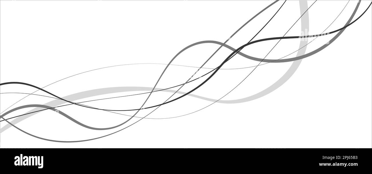 Abstract black and white curvy line. Wavy curves stripe. Vector ...