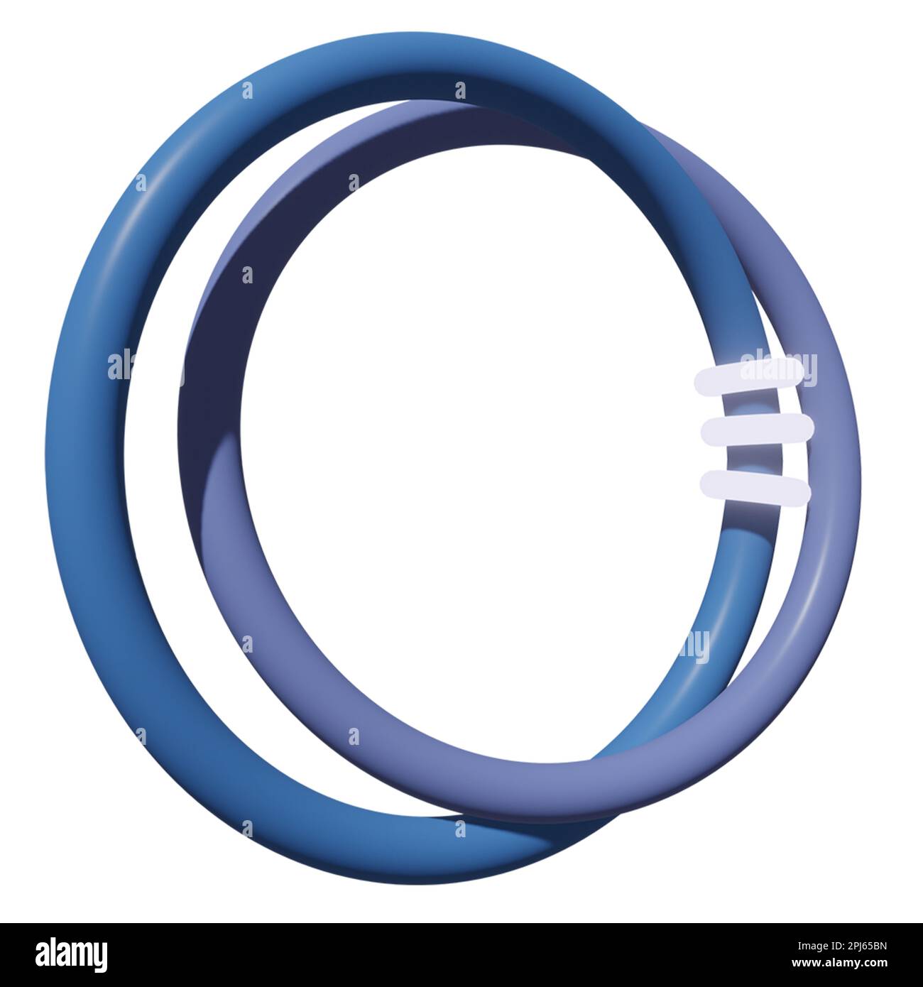 A stock photo of two interlocking blue rings on a white background with ...