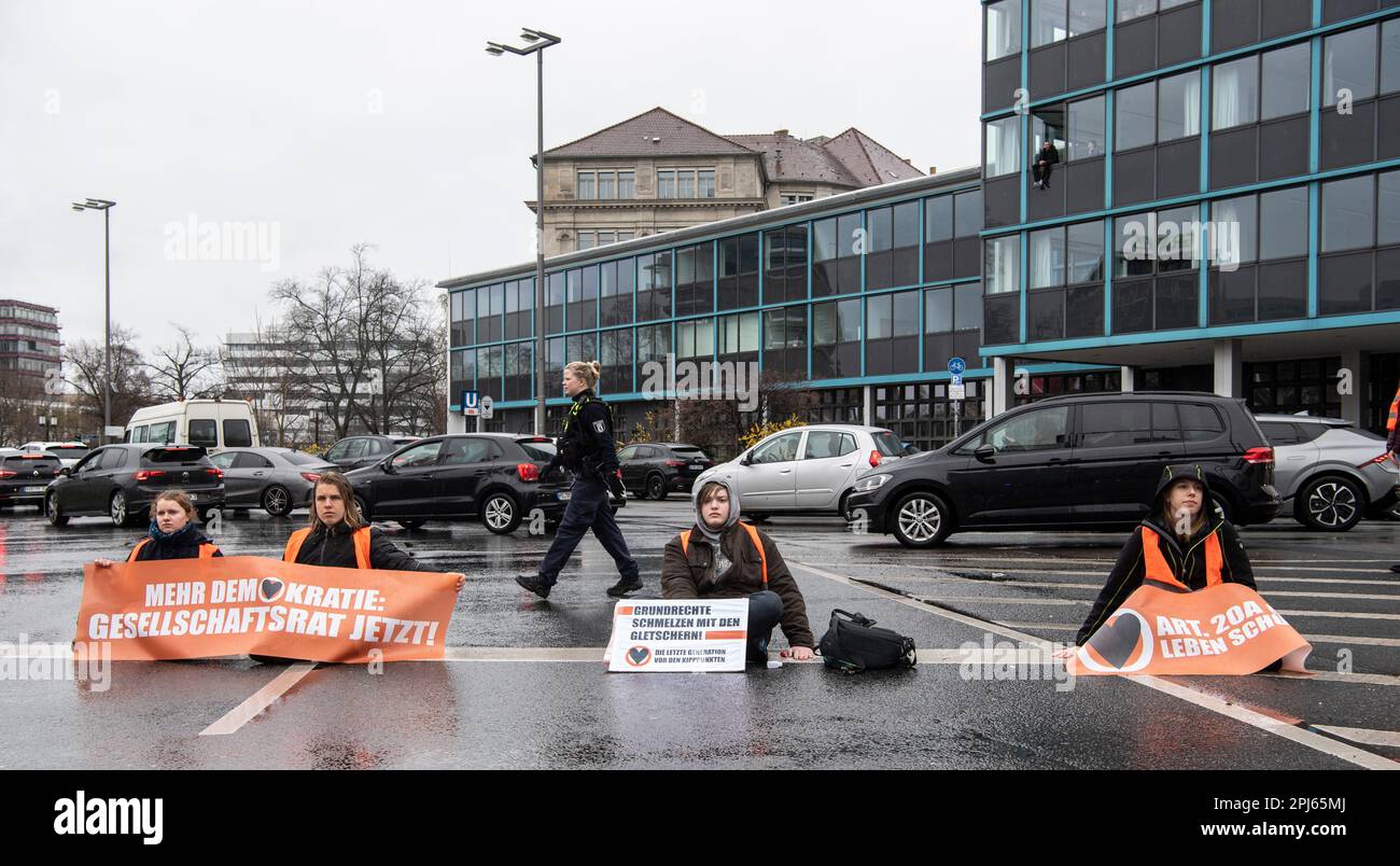 Berlin, Germany. 31st Mar, 2023. Members of the group Letzte Generation ...