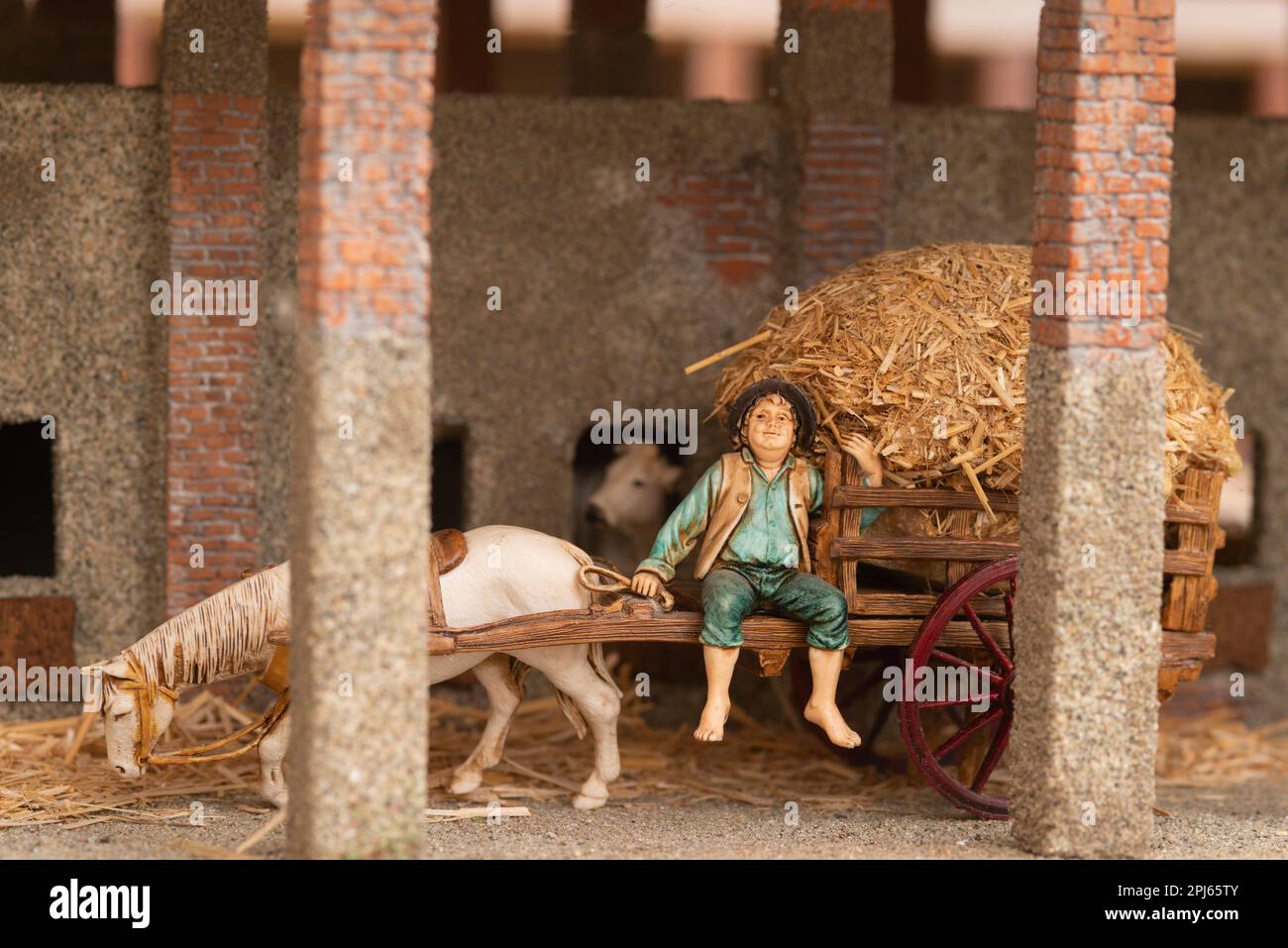 Reconstruction Farmhouse, Minifiigure Peasant Seated in a Hay Wooden ...
