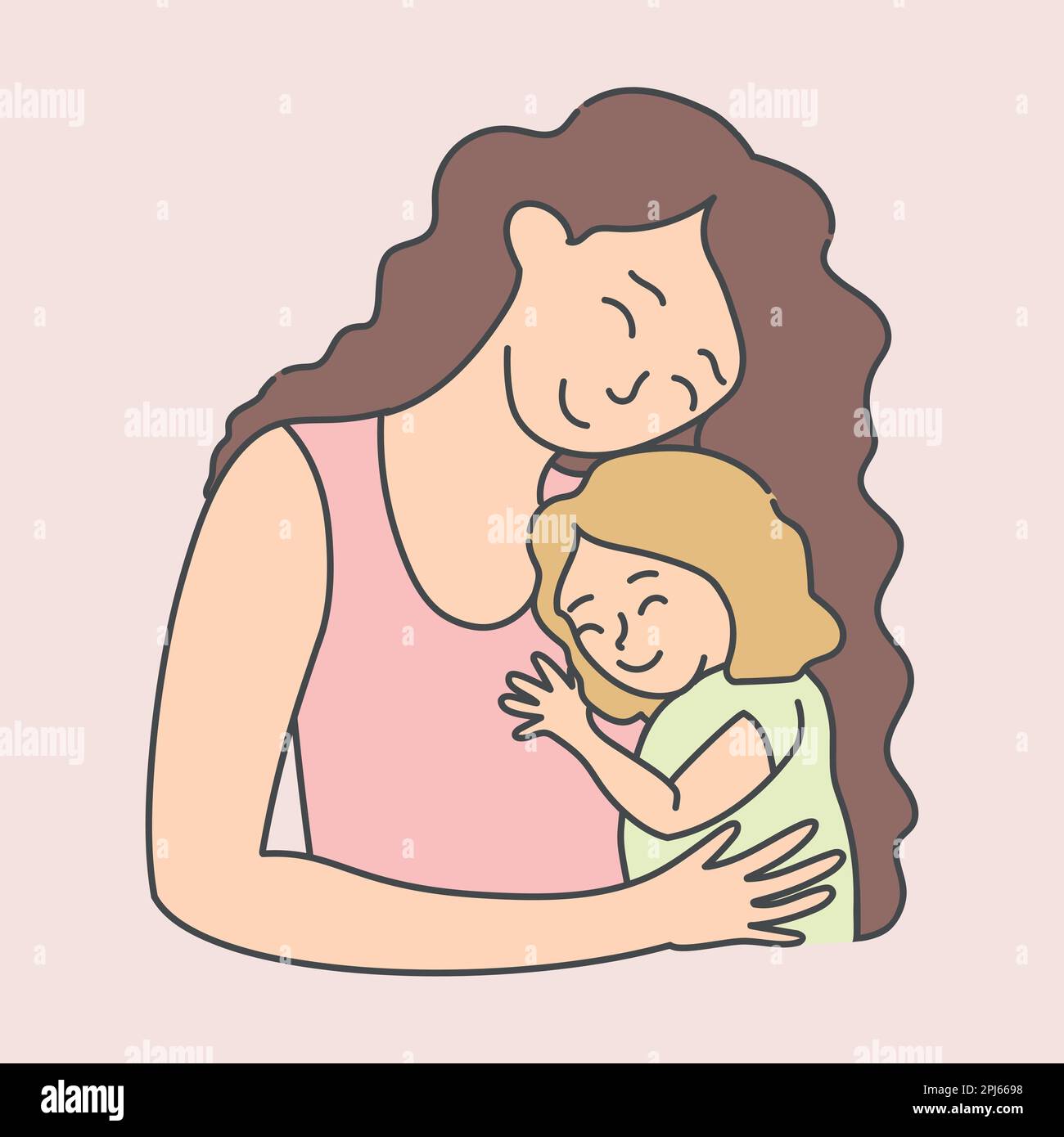 Mother is holding and hugging a child. Mom and daughter together. Mother’s Day theme. Vector art ...