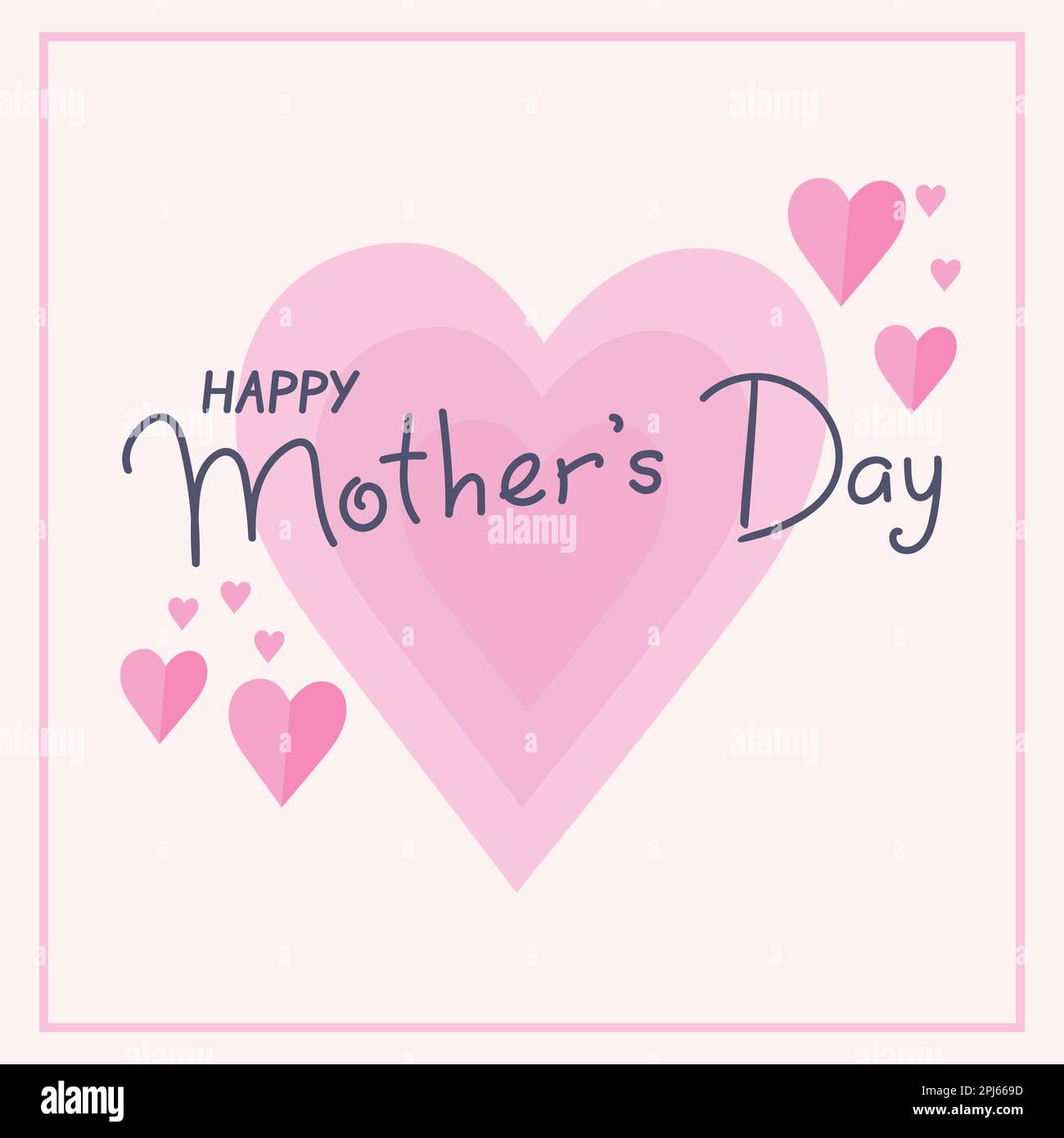 Mother’s Day greeting card with pink hearts and hand drawn text. Vector ...